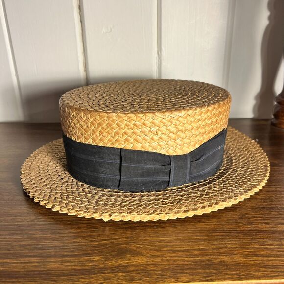 Hopkins | Accessories | Vtg Hopkins Straw Boater Hat 93s Woven Stiff ...